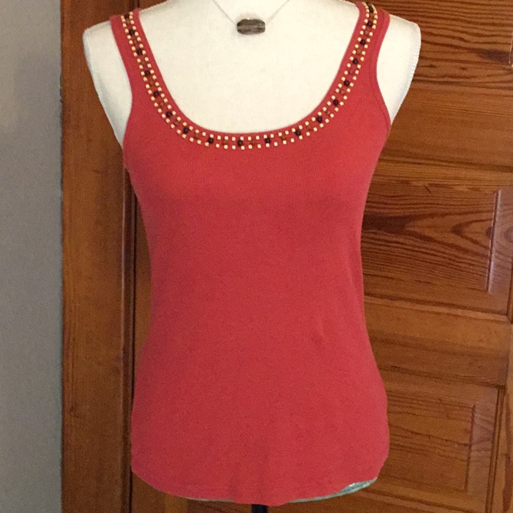 Vintage Beaded Petite Rust Ribbed Tank - Gem